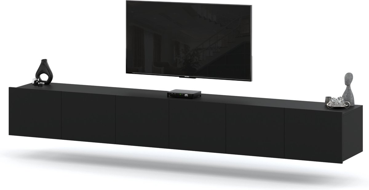 AZ Home Tv Meubel Clark 300cm Zwart Mat Tv Kast Hangend Televisie kast ...