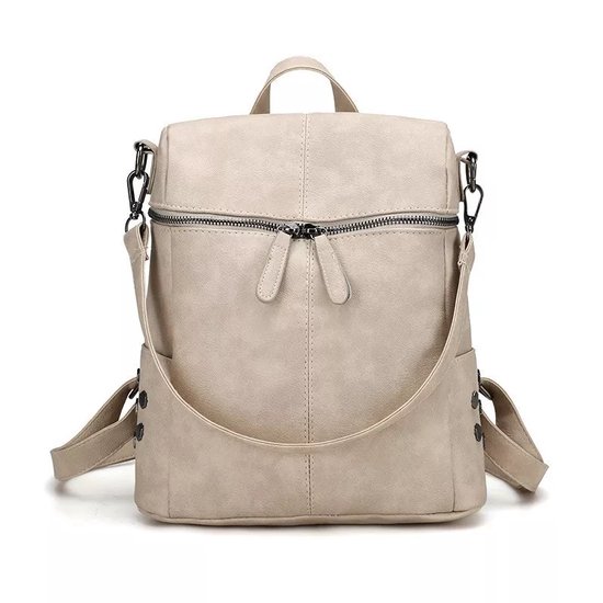 Rugtas - Schoudertas - Dames - Rugzak - Zacht PU Leer - Beige | bol.com