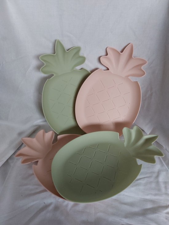 Ananas Bordjes - Set van 4 plastic borden - Roze/Groen ...
