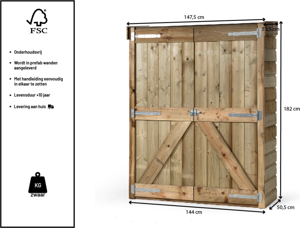 Tuinkast Bart - Tuinberging Dubbel - Berging voor tuin - Opslag kast ...