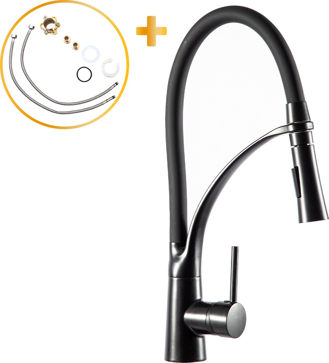 Caxina Stijlvolle Keukenkraan met Uittrekbare Uitloop - Praktische Flexibele Slang –... | bol