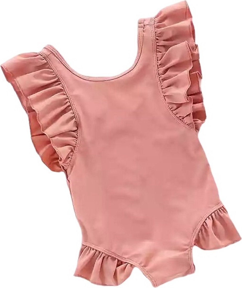 Meisjes Badpak - Zwempak Kind met Volant - Roze/Oranje - Maat 98/104 ...