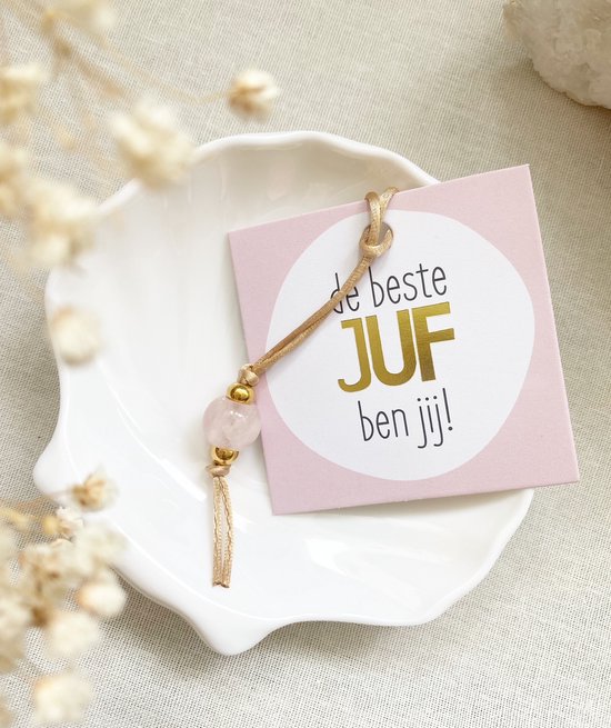 De beste juf ben jij! - Edelsteenhanger Rozekwarts - Juf bedankje - Juf ...