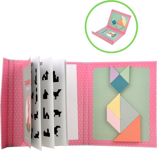 Tangram Puzzel - Konijn - Roze - 96 Puzzels - Magneetboek - Houten ...