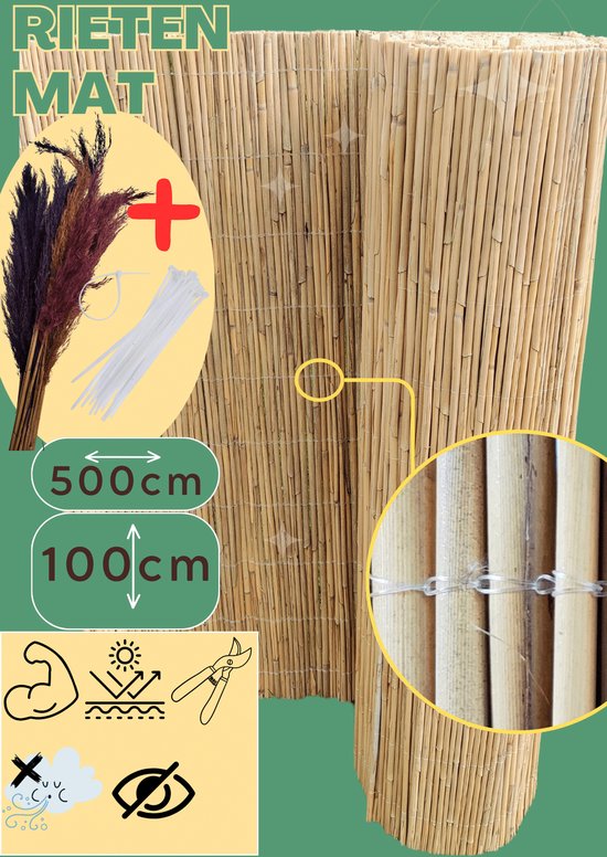 Rieten mat, 100x500cm (HxB), Tuinscherm, Balkonscherm, Privacyscherm ...