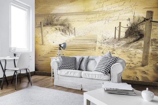 Fotobehang - Vlies Behang - Vintage Ansichtkaart Strandpad naar Strand ...