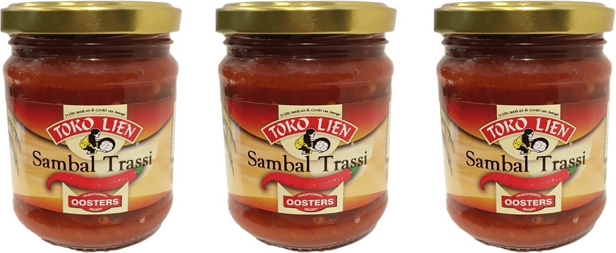 Toko Lien® | 3 x 200 gram Sambal Trassi | garnalen | lichtpittig | | bol