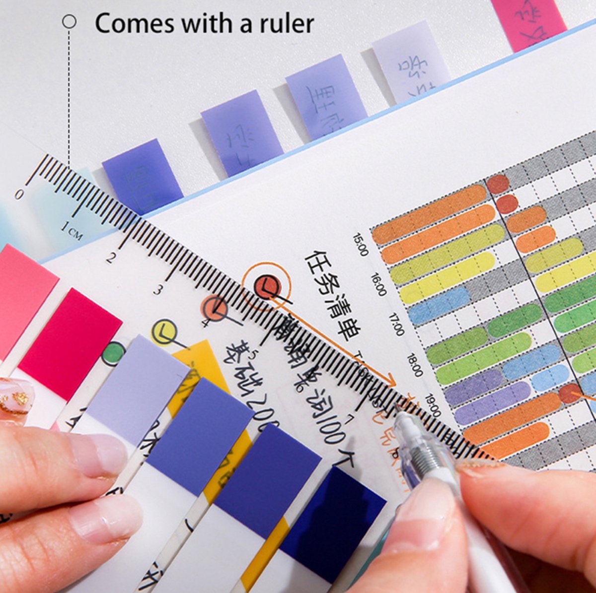 Index tabs - 200 stuks - inclusief liniaal - 10 kleuren - sticky notes ...