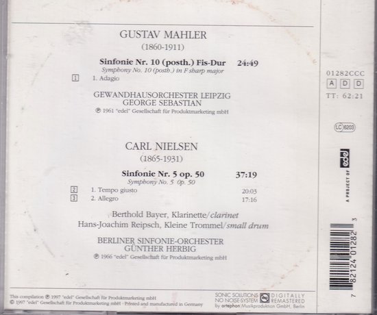 Symphony no. 10 adagio, Symphony no. 5 - Gustav Mahler, Carl Nielsen -... | bol