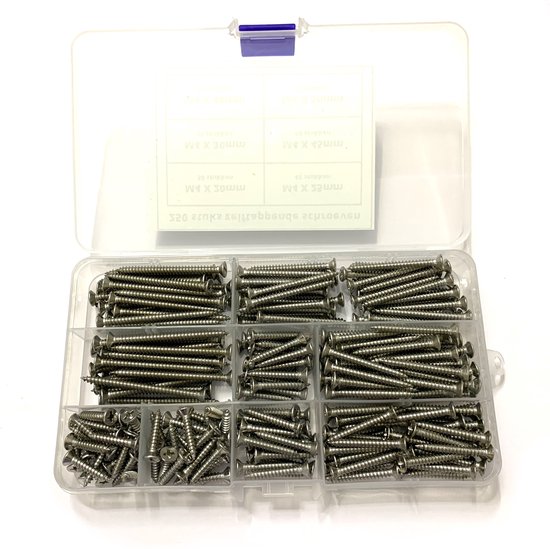 Schroeven set 250 delig – Schroeven – M4 - RVS - Schroeven assortiment –... | bol