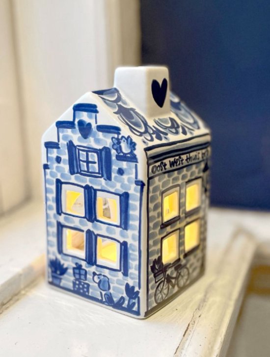 Waxinelichthouder - Grachtenhuis - 14 cm - Delfts blauw - Hollandse ...