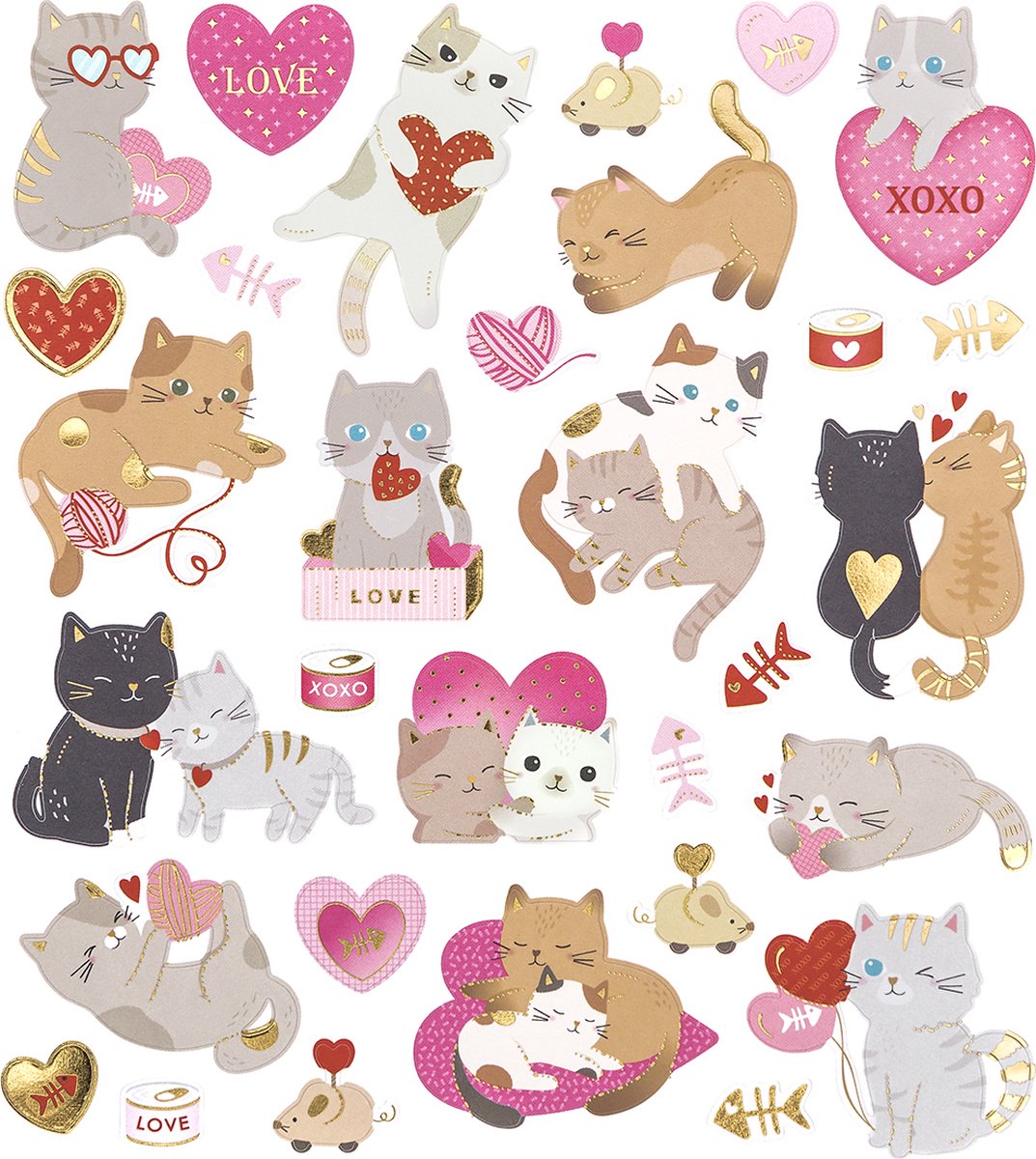 Lieve Kitten Stickervellen met Goudfolie - Luxe Stickers van Schattige ...