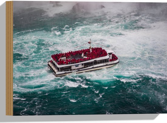 Hout - Boot vol Personen in Rode Pakken - 40x30 cm - 9 mm dik - Foto op ...