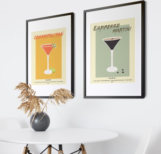 Cocktail Recept Poster Set van 4 Stuks - Retro Muurdecoratie - Cocktail ...