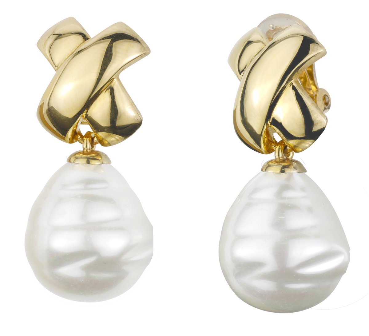 Traveller Clip Oorbellen - Oorhangers - Goudkleurig - Barok Parel - Wit ...