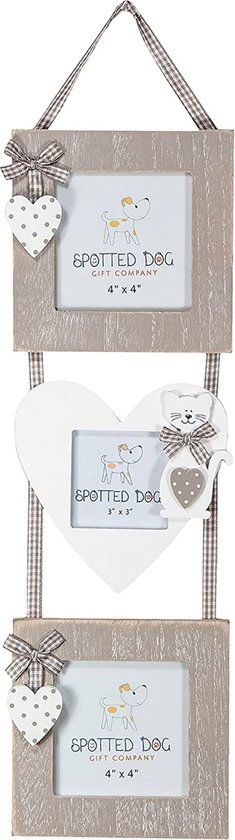 Fotolijst - 3-delig - Hangend - Hout - Kat - Met witte Harten - Grijs | bol