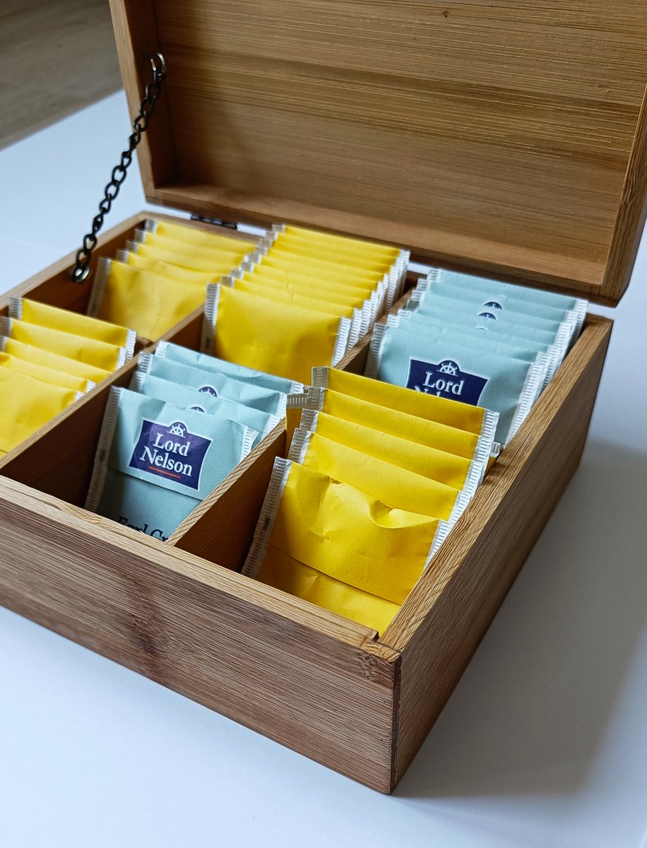 Bamboe Hout Natural Theedoos - 6 Vaks - Bruin - 22 x 18 x 9 CM ...