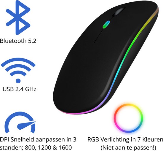 Draadloze Computermuis - Draadloos 2.4 GHz USB & Bluetooth 5.2 ...