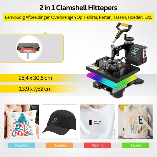 Transferpers Hittepers - 2 in 1 - Sublimatie Printer - 360 Graden ...