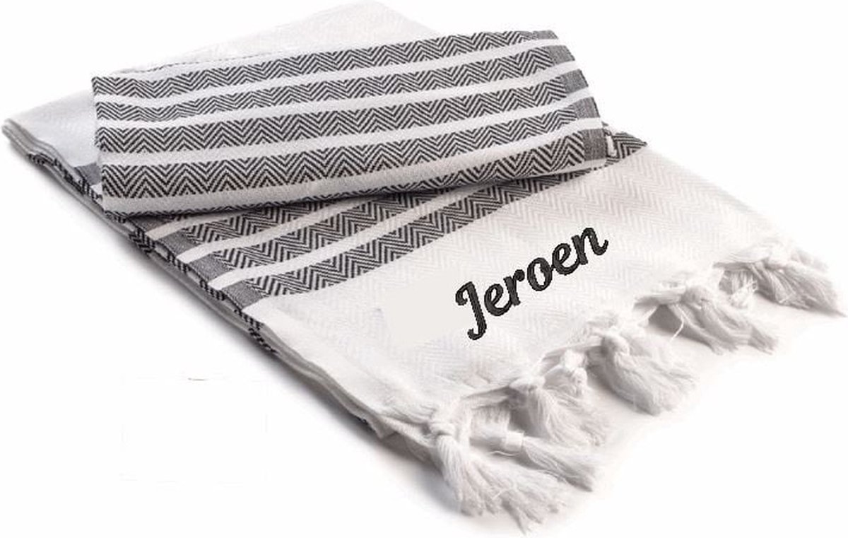 Hamam handdoek zwart met geborduurde naam | bol.com