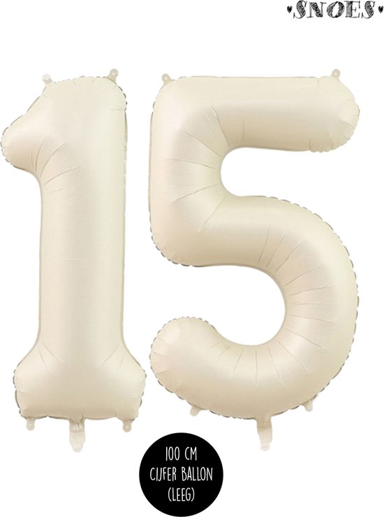Cijfer Helium Folie ballon XL - 15 jaar cijfer - Creme - Satijn - Nude ...