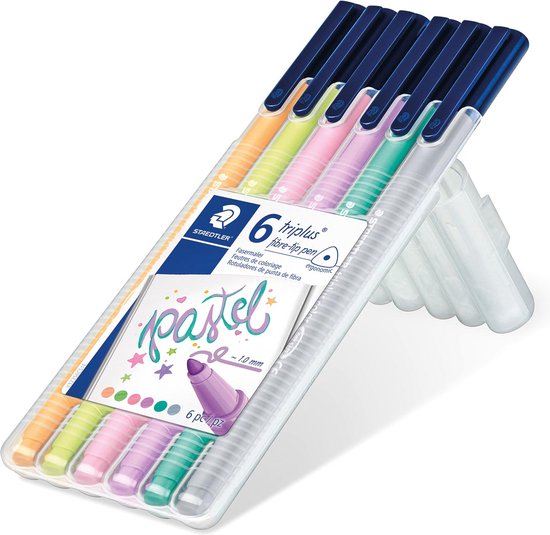 Staedtler viltstift Triplus Color, opstelbare box met 6 pastelkleuren ...