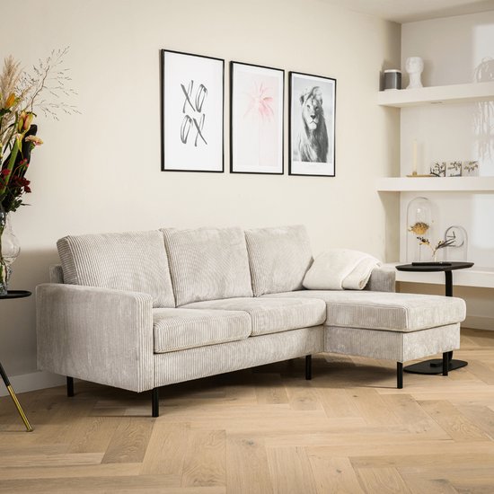 Glasco 3-zits hoekbank rechts rib naturel | bol.com