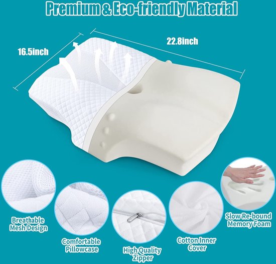 Nekkussen, traagschuim, bedkussen voor nek, nekkussen, ergonomisch en schouderpijn,... | bol.com