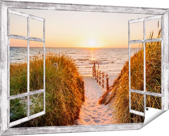 Gards Tuinposter Doorkijk Voetpad in de Duinen met Zonsondergang - 150x100 cm -... | bol.com