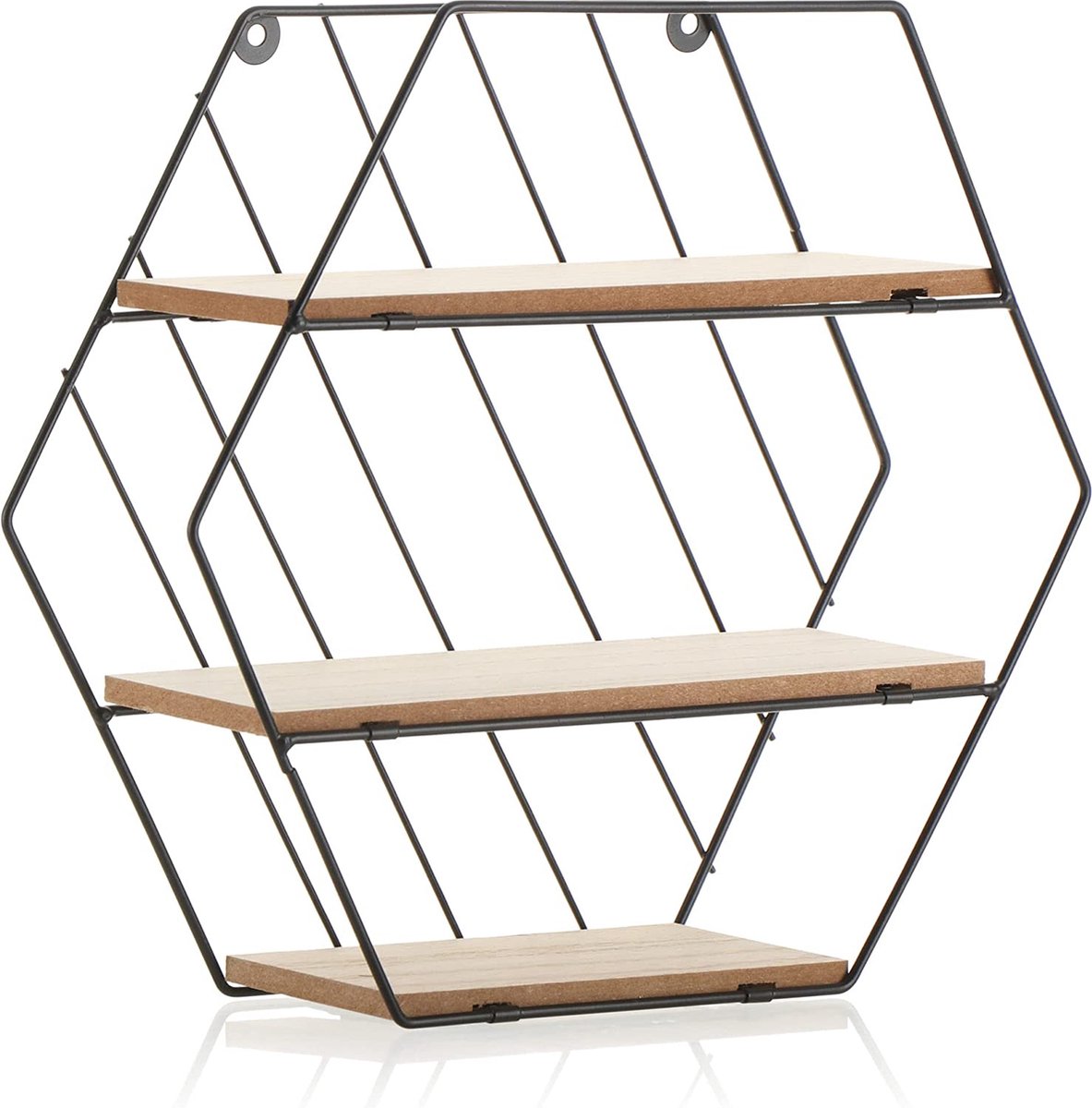 Wandrek van metaal en hout, met 3 planken, zwart zwevend rek in ...