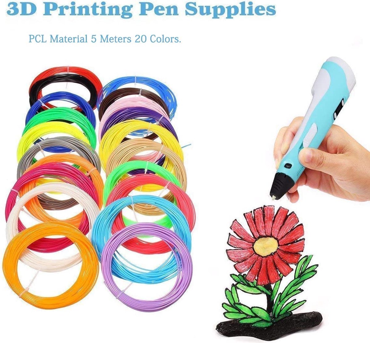 PCL-filamenten 3D-pen, 1,75 mm, 3D-penfilament, 20 kleuren, 1,75 mm ...