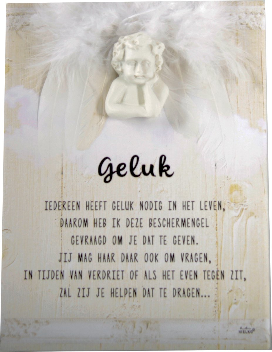 Beschermengel op tegel met uniek gedicht Geluk - Geluk - dankjewel- New Dutch® | bol
