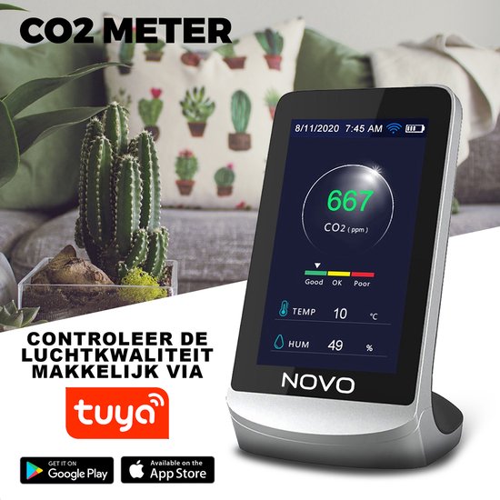 NOVO® CO2 Meter met App - Wifi - Luchtvochtigheidsmeter - Woning ...