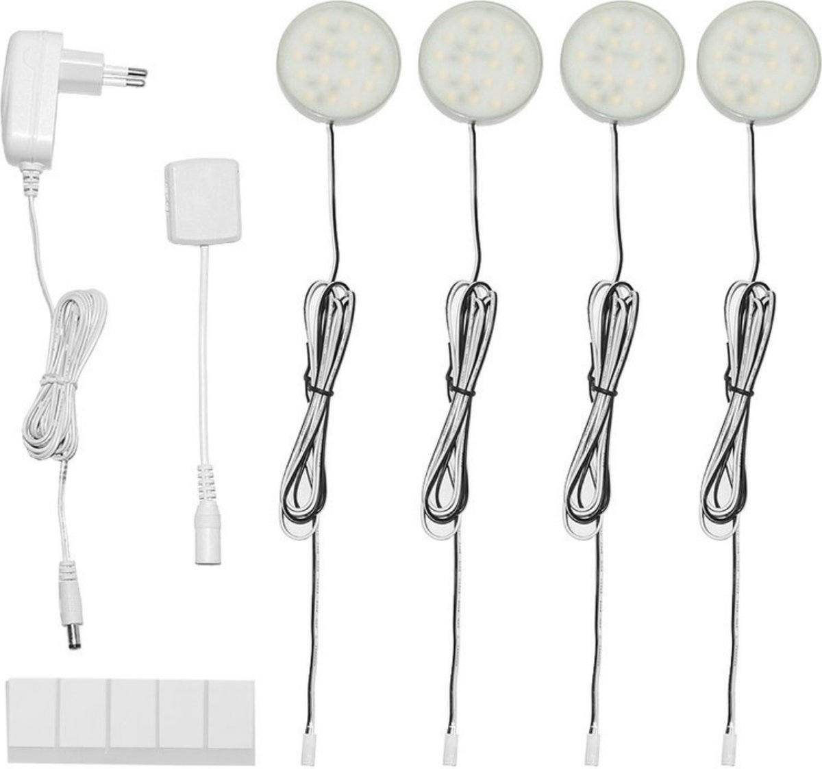 Set van 4 LED zelfklevende led spotjes - Complete set incl. voeding ...