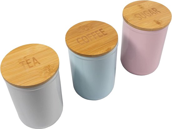 Set van 3 keramiek opbergdozen met bamboe teak met luchtdichte sluiting ...