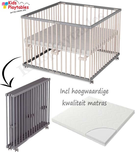 SÄMANN® inklapbare Baby box 100x100 met matras kleur grijs-naturel met ...