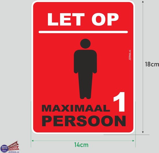 Maximaal 1 persoon in deze ruimte sticker. | bol