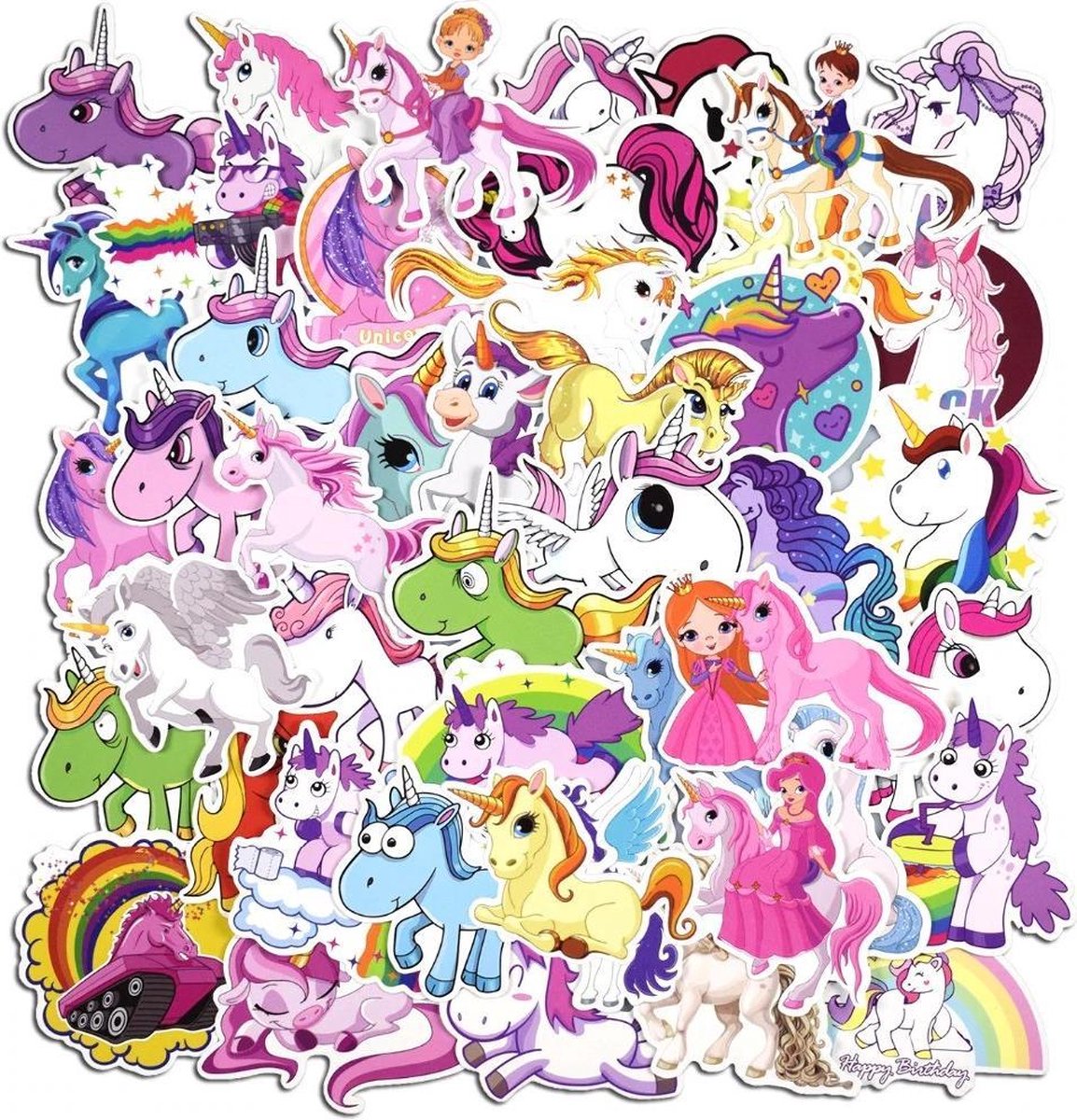 Mix van 50 Eenhoorn stickers voor laptop, schoolbekers, telefoon ...