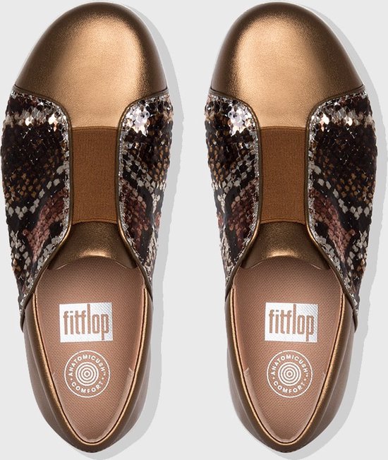 FitFlop™ F-Sporty™ II snake Print Sequin Bronze - Maat 37 | bol.com