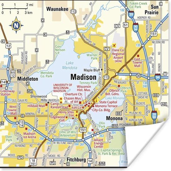 Une illustration d'une carte de Madison poster 160x120 cm - Tirage ...