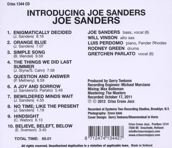 Introducing Joe Sanders, Joe Sanders | Muziek | bol