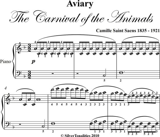 Aviary Carnival of the Animals Easy Piano Sheet Music (ebook), Camille ...