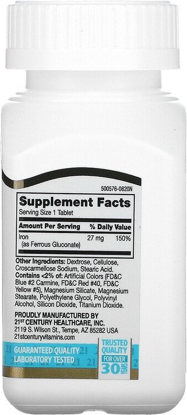 Voordeelpakket IJzertabletten / 27 mg / 2 x 110 stuks /21stCentury ...