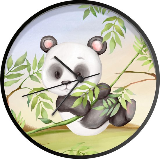 Klok - Ø 30 cm - Jungle - Panda - Liaan - Zwart - Wandklok | bol.com