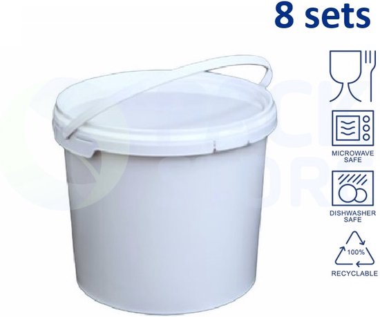 8 x ronde witte emmers met deksel - 5,5 liter met garantiesluiting ...