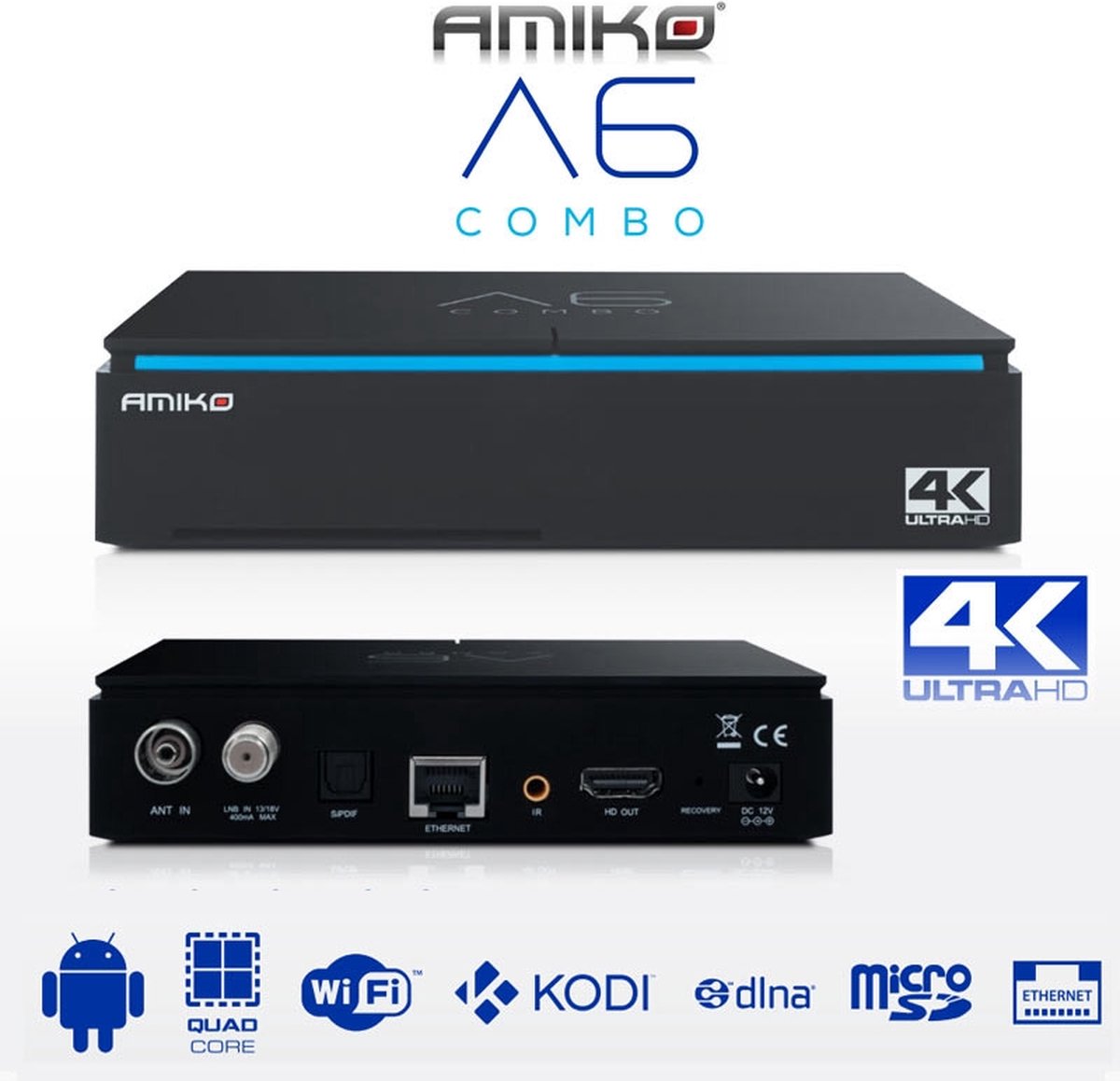 Amiko A6 COMBO - 4K digitale satelliet en T2 terrestrische / kabelontvanger - Android... | bol.com