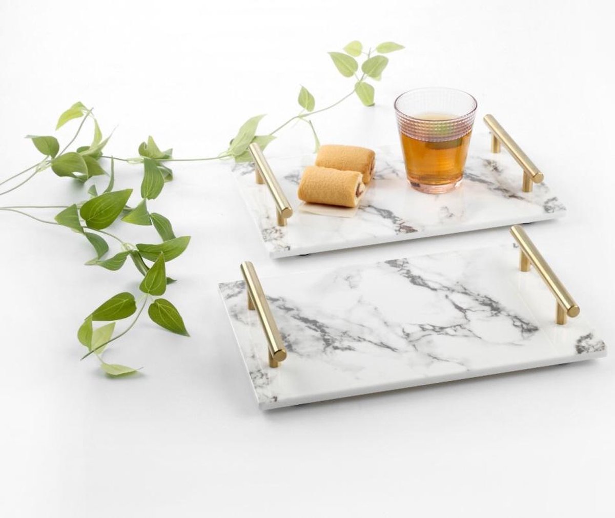Ilmohome - Marmeren dienblad met gouden hendels 40x24cm wit | bol.com