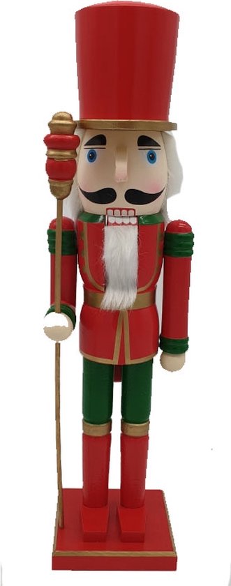 Notenkraker houten pop rood met staf 50 cm | bol