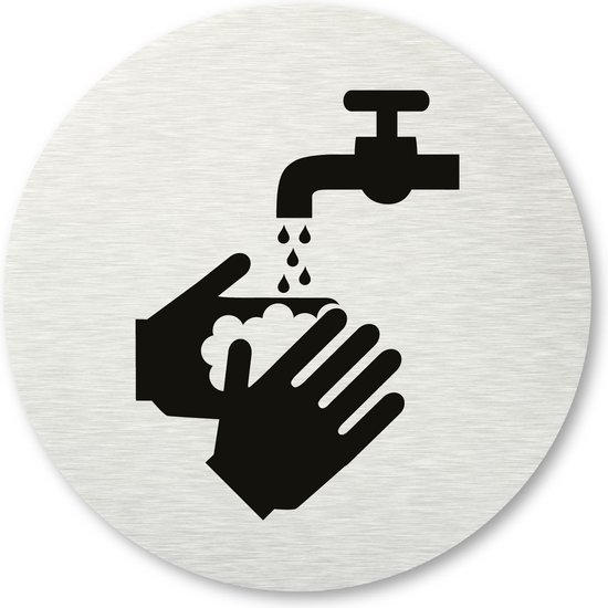 Pictogram Handen wassen - aluminum rvs look - deurbordje - 8,5 x 8,5 cm ...