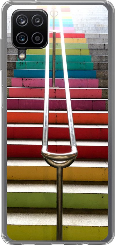 Samsung Galaxy A12 hoesje - Brede trap met de regenboog kleuren ...